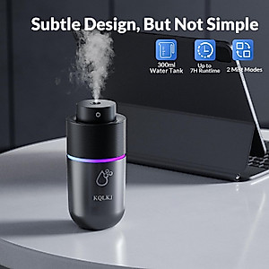 KQLKJ Portable Small Cool Mist Humidifiers, 300ML Quiet Mini Car Humidifier, 2 Mist Modes & Colorful Night Light - USB Personal Desktop Humidifier for Car, Travel, Plants, Office, Baby Room