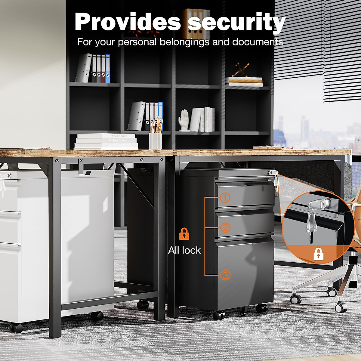 Sweetcrispy File Cabinet - 3 Drawer Locking Metal Mobile Rolling Filing Cabinet, Wheels & Pre-Assembled Under Desk Storage A4/Letter/Legal Home Office Small File Cabinet - Black