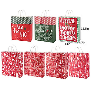 Sattiyrch Christmas Gift Bags 28 Count,Xmas Holidays Kraft Gift Bag Assorted Sizes,7 Jumbo, 7 Large, 7 Medium, 7 Small
