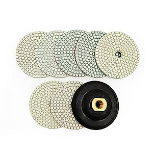 BGTEC 4" Wet Diamond Polishing Pads Set,7 Pieces Pads plus Rubber Hook and Loop Backing Pad for Marble Stone Quartz Tiles