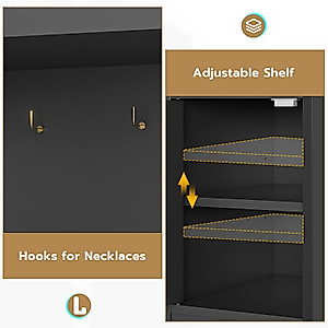 Tiptiper Makeup Vanity with Mirror & Lights, Power Outlet & RGB Lights, Vanity Desk with 5 Drawers, 4 Cabinets & Time Display, Large Dressing Table, Black