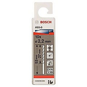 Bosch 2608595052 Metal Drill Bit Hss-G 2, 2mmx27mmx53mm 10 Pcs