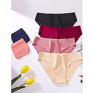 Caterlove Women's Seamless Underwear No Show Stretch Bikini Panties Silky Invisible Hipster 6 Pack (A, Medium)