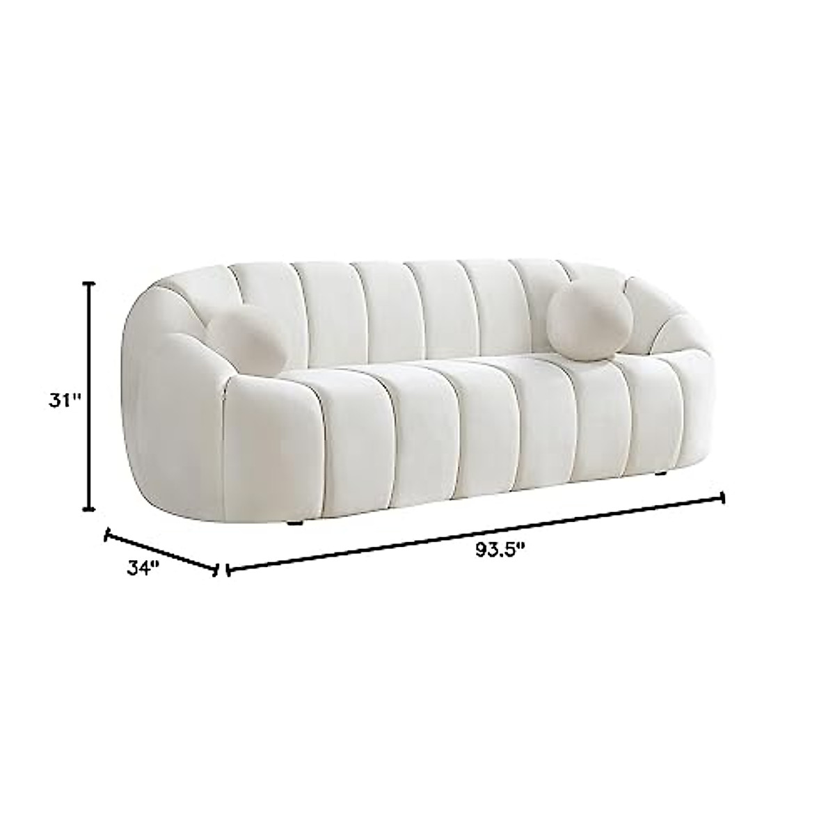 Meridian Furniture 613Cream-S Elijah Collection Modern | Contemporary Velvet Upholstered Sofa with Deep Channel Tufting