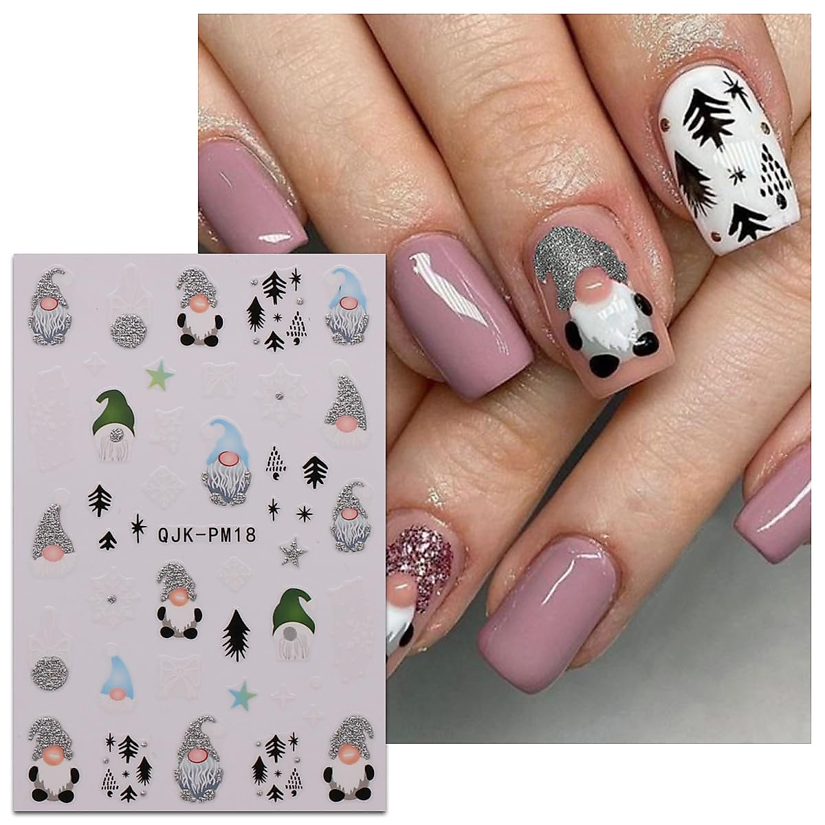 JMEOWIO 10 Sheets Glitter Christmas Nail Art Stickers Decals Self-Adhesive Pegatinas Uñas Cute Snowman Snowflake Line Xmas Winter Holiday Nail Supplies Nail Art Design Decoration Accessories