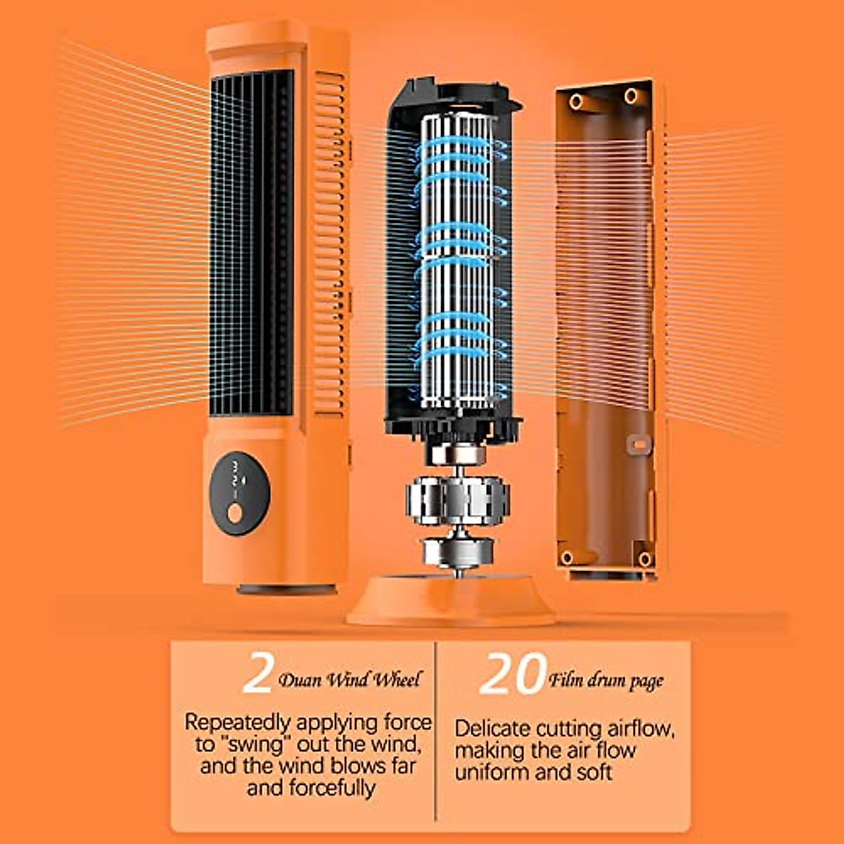 Desktop Conditioners Cooler Tower Fan,Portable Air Streamlined Tower Fan Silent,Space-saving, Bladeless Design, USB Interface - Personal Air Cooler for Office & School Desk /170 (Color : Orange)