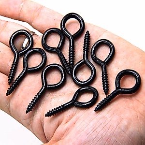 ECKJ Screw Eye Hooks Metal Eye Bolt 20 Pieces Black Zinc Plated Self Tapping Screws O Ring Eye Pins 1.46 inch