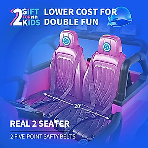 Joywhale 24V 2 Seater Kids Ride on Car Truck 4WD Battery Powered Motorized Easy-Drag Truck, with 4x75W Powerful Engine, Soft Braking, Remote Control, Suspension & Free Car Cover, 2023 New Model, Pink