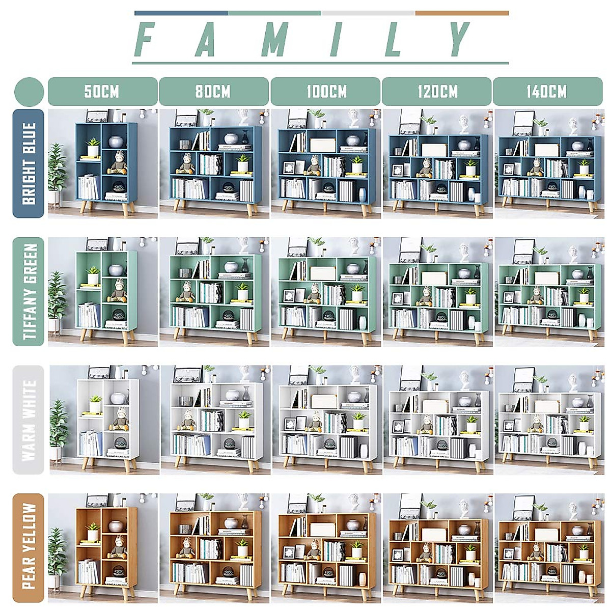 IOTXY Wooden Open Shelf Bookcase - 3-Tier Floor Standing Display Cabinet Rack with Legs, 10 Cubes Bookshelf, Warm White
