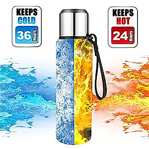 Insulated Water Bottle, 28oz Large Capacity Stainless Steel Thermos Portable Vacuum Travel Cup with Rope for Coffee Hot and Cold Drink