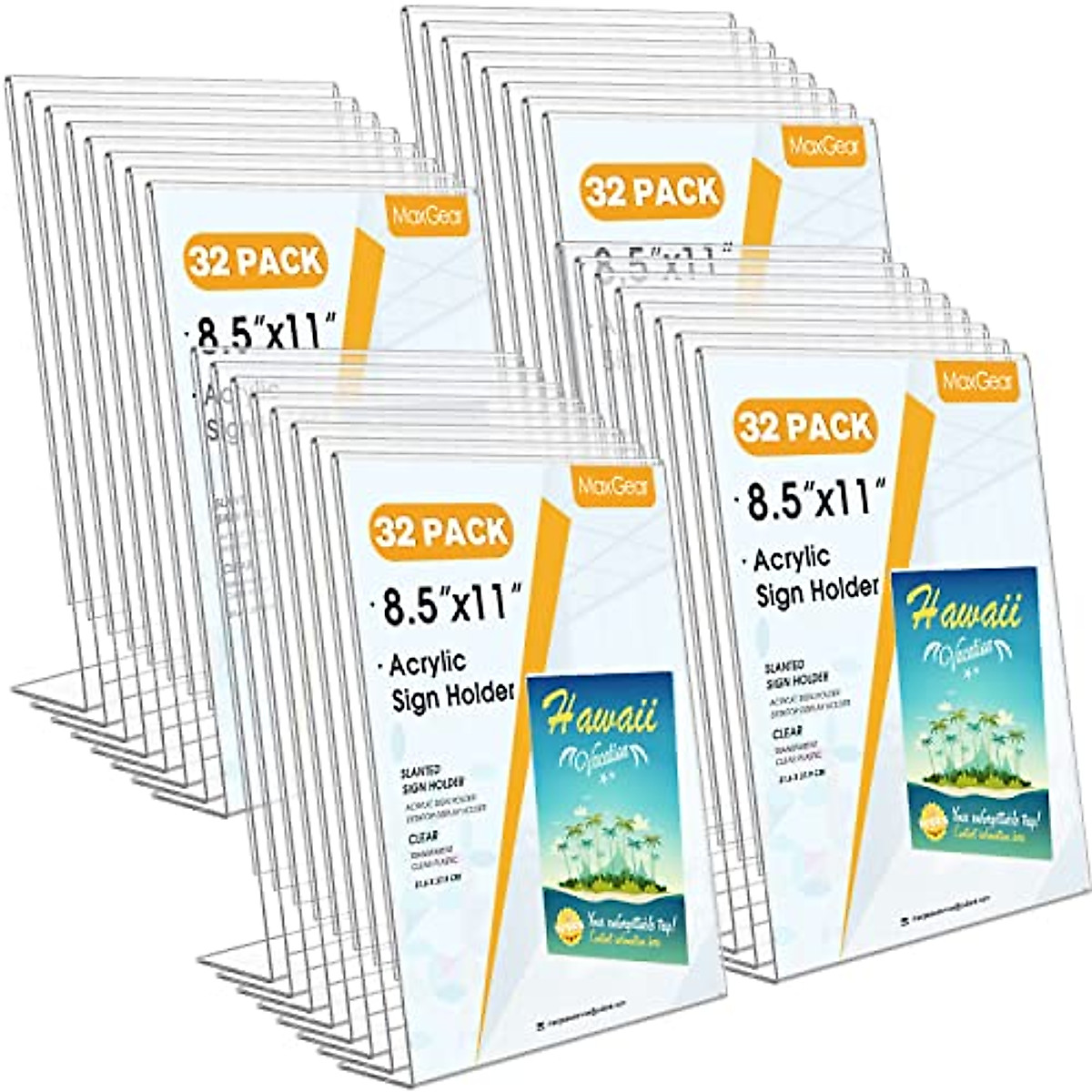 MaxGear Acrylic Sign Holder 8.5 X 11 inches Slant Back Sign Holder Clear Sign Display Holder Plastic Display Stands Table Sign Display Holder for Office, Home, Store, Restaurant - Vertical, 32 Pack