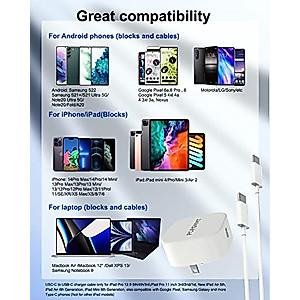 USB C Charger 2 Pack, 20W USB C Fast Charger Block for Apple iPad Pro/Air/Mini & MacBook, for Samsung Galaxy S23/S22/S21/S20/Note 20/Z Fold/Flip 4, Flat USB Wall Charger with 5ft USB C to USB C Cable
