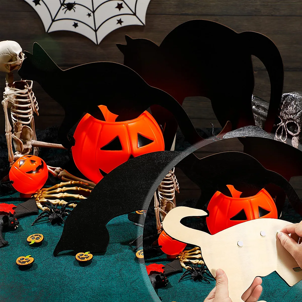 Jetec 3-Piece Black Wooden Cat Silhouette Hanging Signs for Halloween, Scary Family Home Party Door Decorations