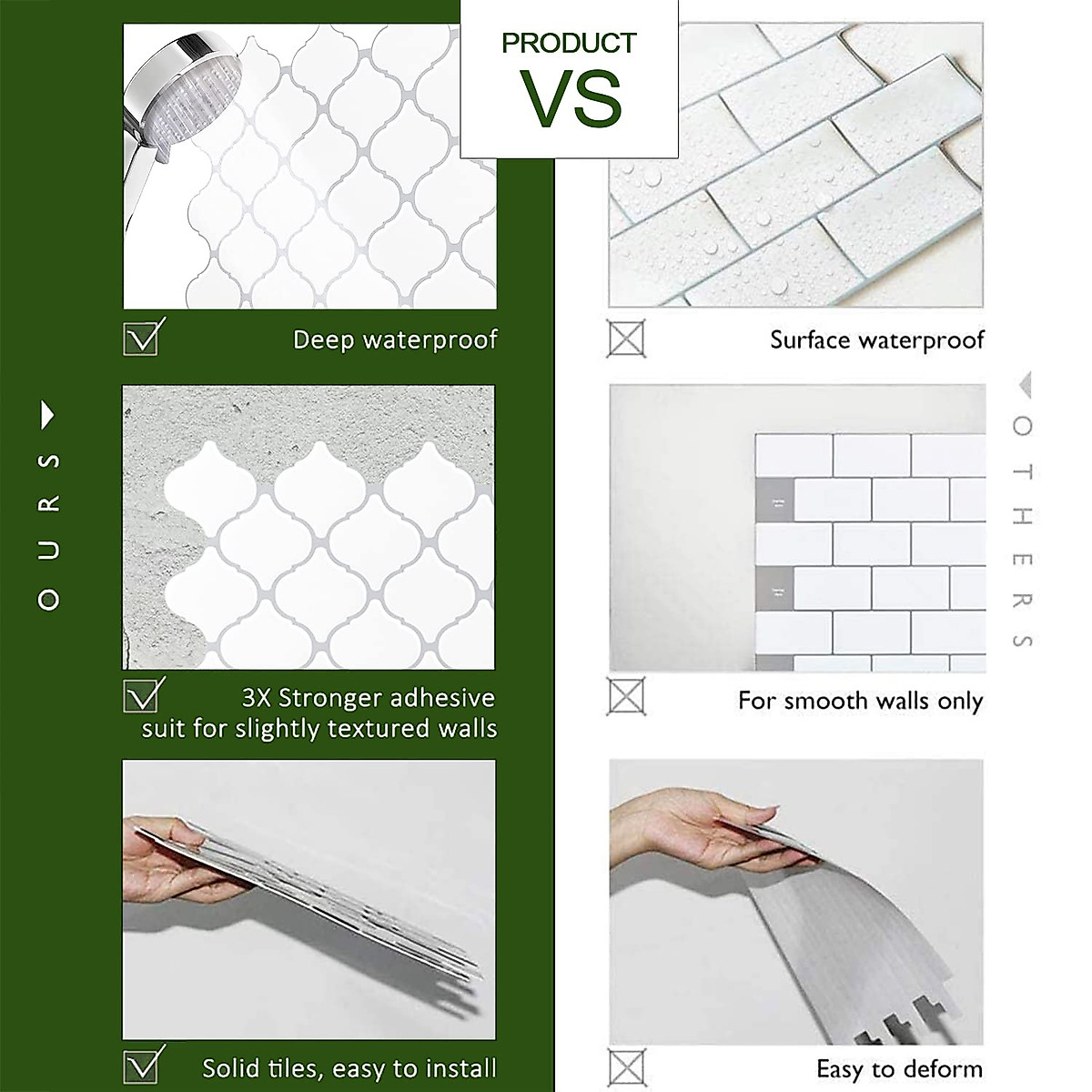 STICKGOO Arabesque Tile Peel and Stick Backsplash, 12”X12” Backsplash Tile for Kitchen Peel and Stick, Self Adhesive Wall Tile Stick on Tiles (Thicker Design, White)