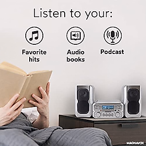 Magnavox MM435M-SL 3-Piece Compact CD Shelf System with Digital FM Stereo Radio, Bluetooth Wireless Technology, and Remote Control in Silver | LCD Display | AUX Port Compatible | 2022 Version |