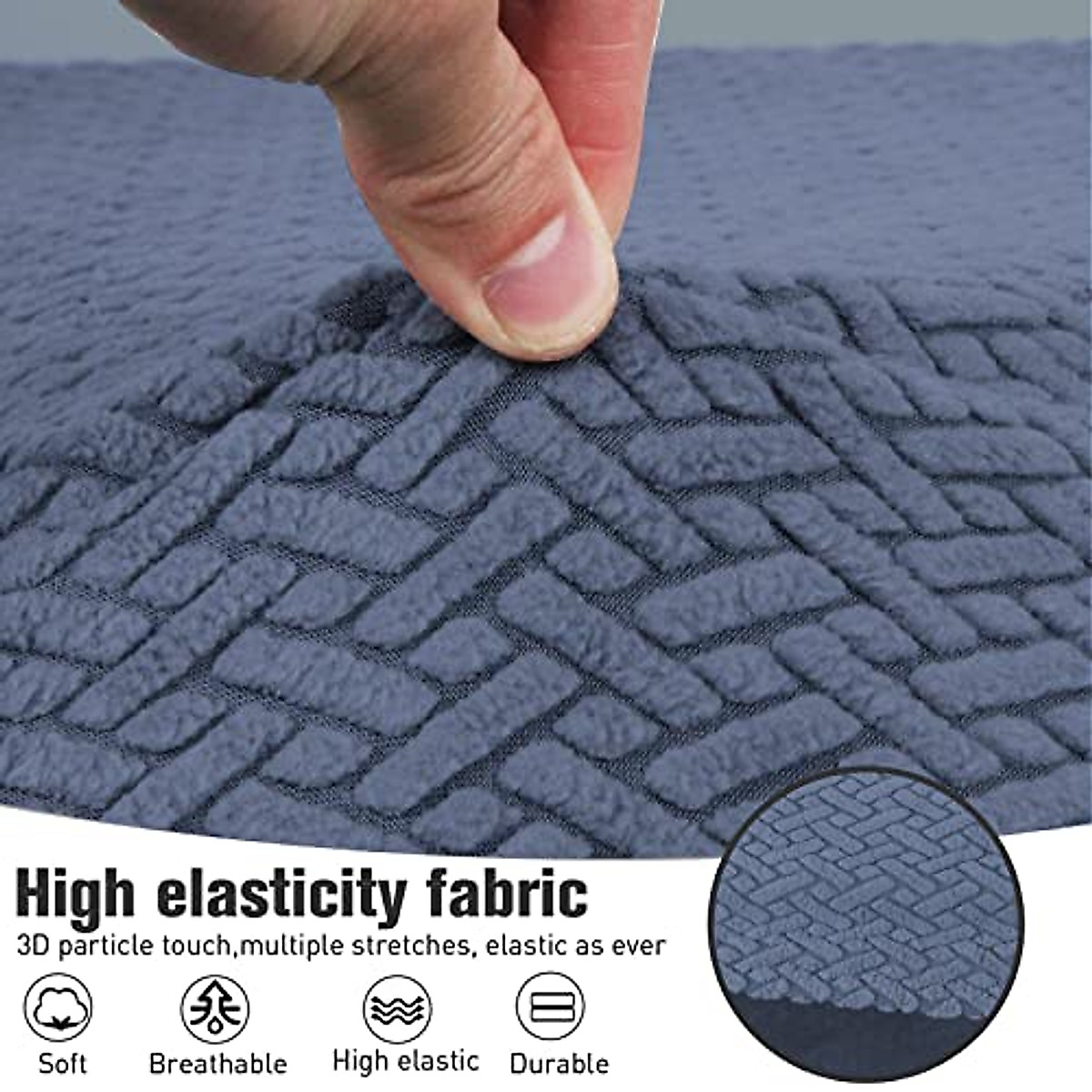 RV Dinette Cushion Covers, Stretch Printed Couch Covers with Jacquard Fabric - Camper Slipcovers Set Includes 1 Sofa Seat Cushion Cover ＆ 1 Cushion Cover, Washable ＆ Easy Fitted (Dark blue, 2 Sets)