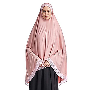 Muslim High Stretch Hijab Pure Color Half-body Cover Hijab with Lace for Praying, Pink, X-Large