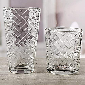 Circleware Chevron Huge Glassware Highball Tumbler Drinking Glasses and Whiskey Cups for Water, Beer, Juice, Ice Tea Beverages, 12 Piece Set, Clear