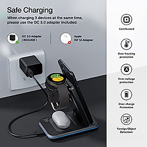 Wireless Charger for Samsung/Android, HOLYJOY Foldable 3 in 1 Fast Charging Station/Stand/Multi Charger for Samsung S23/S22/S21/S20/Note 20, Travel Pad for Galaxy Watch 5/4/3/Active 2, Buds(Black)