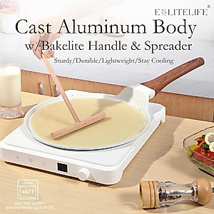 ESLITE LIFE Crepe Pan with Spreader, Nonstick Ceramic Coating Flat Skillet Tawa Dosa Tortilla Pan, PFOA Free (White, 3 Pcs Set:9.5"+11" w/spreader)