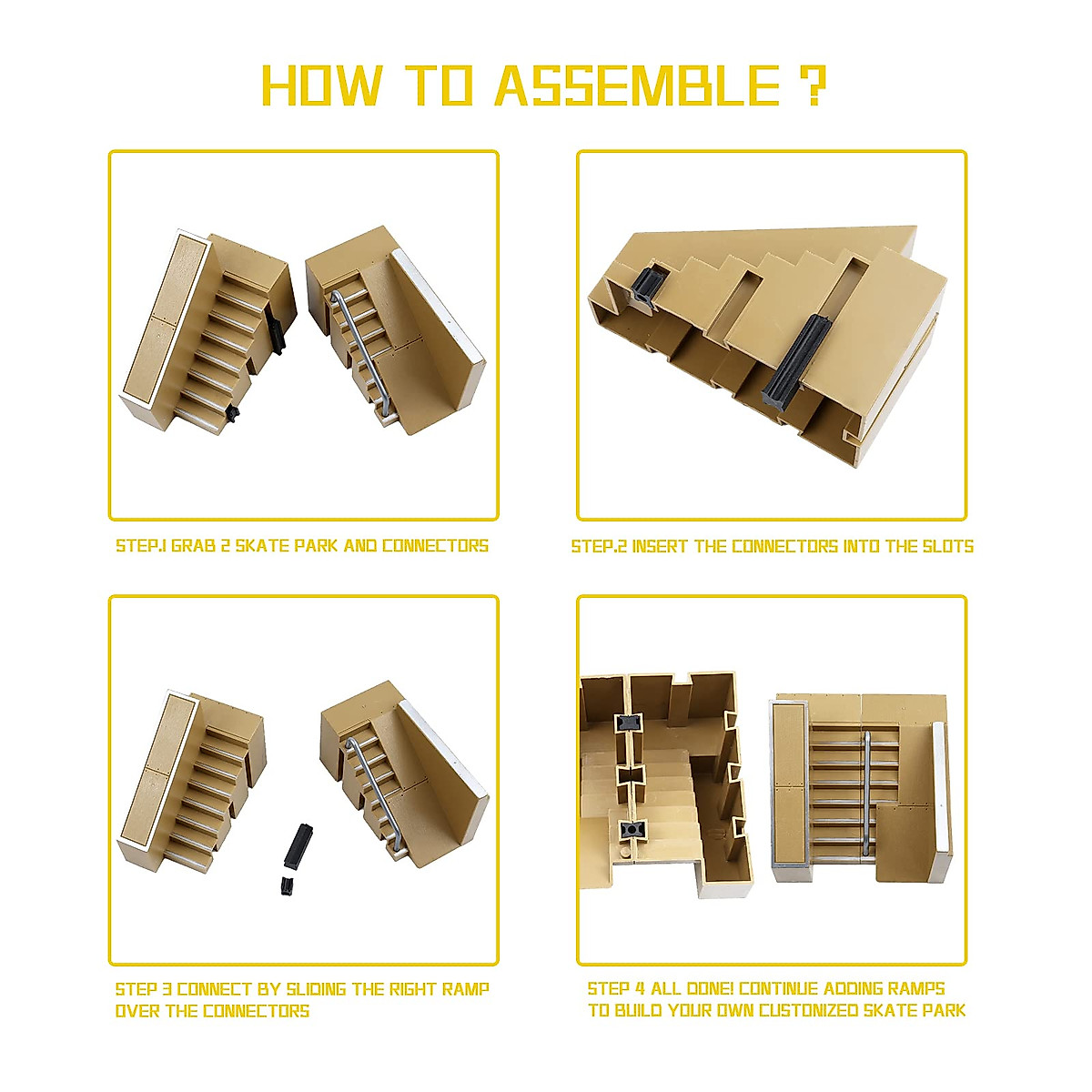 Skate Park Kit, Skate Park Kit Ramp Parts for Finger Skateboard Park Kit Part Training Props with 4 Finger Decks 2 Finger Bike 1 Pair Skates and 1 Scooters