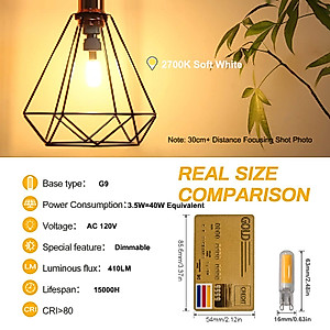 Doodays G9 LED COB Bulb Dimmable 3.5W, 410lm(40W T4 G9 Halogen Equivalent),2700K Soft Warm White, 120V, No Flicker, Chandelier Light Bulb Replacement(6 Pack)