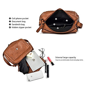 Alovhad Women Crossbody Bag Purse Muti Zip Pocket Leather Fashion Shoulder Bags (Brown)