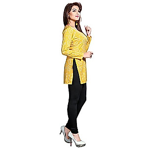 Maple Clothing Indian Kurti Top Tunic Printed Women's India Clothes (Yellow, 5XL)