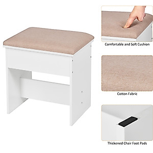 ANWBROAD Makeup Vanity Desk Vanity Set with 10 LED Bulbs Lighted Mirror Makeup Vanity Table Set with Charging Station Nightstand 3 Colors Modes Dimming Cushioned Stool Large Mirror White UBDT53W