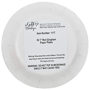 Gift Boutique 200 Pcs Red and White Gingham Party Supplies Set Paper Plate Napkin for Checkered Plaid Picnic BBQ Birthday Disposable Dinnerware Serve 50