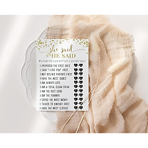 Black and Gold Bridal Shower Game He or She Said – 25 Pack, Couples Wedding Engagement Party Games, Reception Decor and Ideas, Fun Bridal Shower Guest Activities