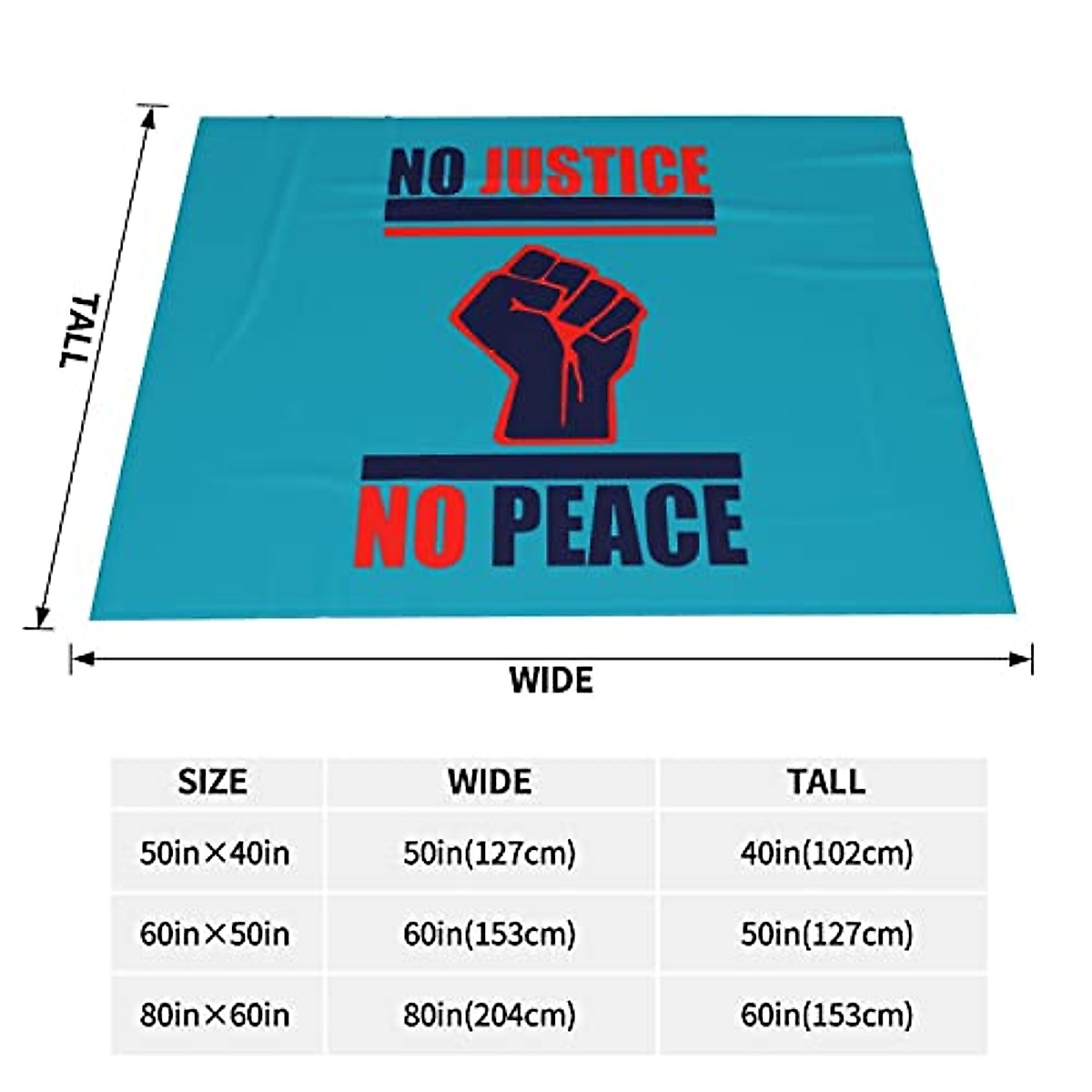 NUTTAG No Justice No Peace Throw Blanket Warm 60x50 Inches Fleece Throw Blankets for Bed Couch Living Room All Seasons Air-Conditioning Quilt