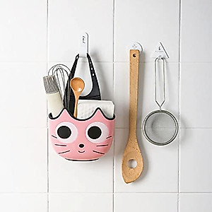 LuckyBamboo Sink Sponge Holder Hanging, Cute Gadgets Basket with Buckle for Kitchen, Bathroom, Workplace Organizer (Bule+Pink 2Pack)
