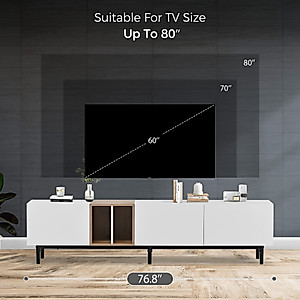 Merax Modern TV Entertainment Center with 3 Cabinets & Open Shelves, Wood TV Stand for TVs Up to 80” for Living Room Bedroom (White)