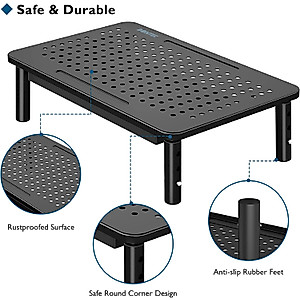 BONTEC 2 Pack Monitor Stand Riser with Drawer, 3 Height Adjustable PC Monitor Riser for Desk with Mesh Platform for Laptop, Computer, iMac, PC, Printer up to 44LBS/20KG, Cable Ties Included