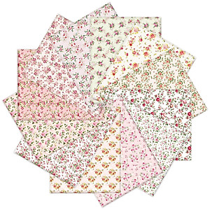 Whaline 12Pcs Spring Cotton Fabric Bundles 18 x 22 Inch Floral Quilting Fabric Patchwork Flower Pattern Precut Fat Quarters for Spring Birthday Sewing DIY Crafts Handmade Clothing