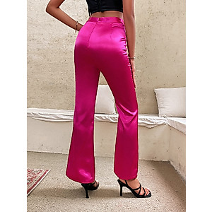 WDIRARA Women's High Rise Wide Leg Split Hem Pants Party Club Solid Pants Hot Pink L