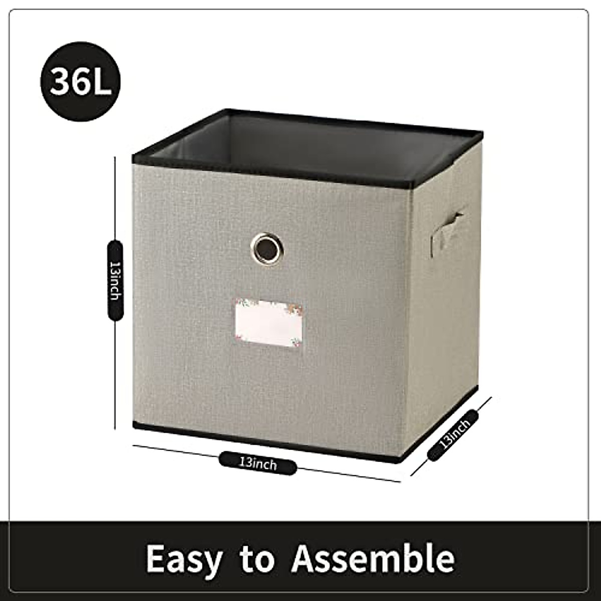 Furnhome Fabric Storage Cubes Bins with Labels, Foldable Storage Cubes with Handles, Washable Cube Storage Bins 13 x 13, Square Storage Bins for Cube Organizer for Shelf, Bedroom, Closet-set of 2, Beige