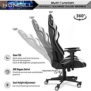 Homall Gaming Chair, Office Chair High Back Computer Chair Leather Desk Chair Racing Executive Ergonomic Adjustable Swivel Task Chair with Headrest and Lumbar Support (White)