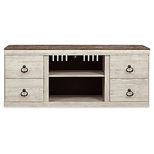 Signature Design by Ashley Willowton Shabby Chic Large TV Stand up to 60" with 3 Shelves and Fireplace Option, White
