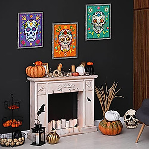 6 Pieces Sugar Skull Wall Art Decorations Day of The Dead Poster Decor Mexican Day of The Dead Fiesta Party Sugar Skull Decor Art Prints for Living Room Bedroom Office Home Wall Decor, 8 x 10 Inch