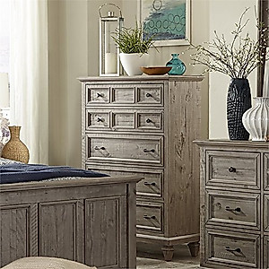 BOWERY HILL Modern Wood 5 Drawer Chest in Dovetail Gray Finish