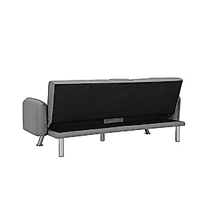FULife Futon Sofa Convertible Sleeper Couch Bed Daybed Loveseat, Folding Recliner with 2 Cup Holders, Metal Legs, Removable Soft Pillow-Top Armrest for Living Room Small Place, Light Gray 66.1