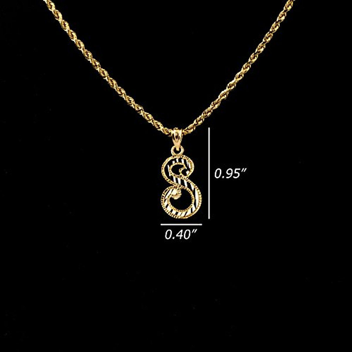 LoveBling 10K Yellow Gold Diamond Cut Cursive Initial Pendant Charms Available Letters from A to Z (S)