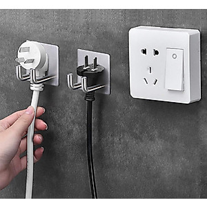 Adhesive Hooks Razor Holder Heavy Duty Wall Hooks Stainless Steel Waterproof Hangers For Kitchen Bedroom Bathroom,Stick on Hooks Antiskid Hooks Double Hanging Towel Robe Coat Key Brushed Nickel 2-Pack