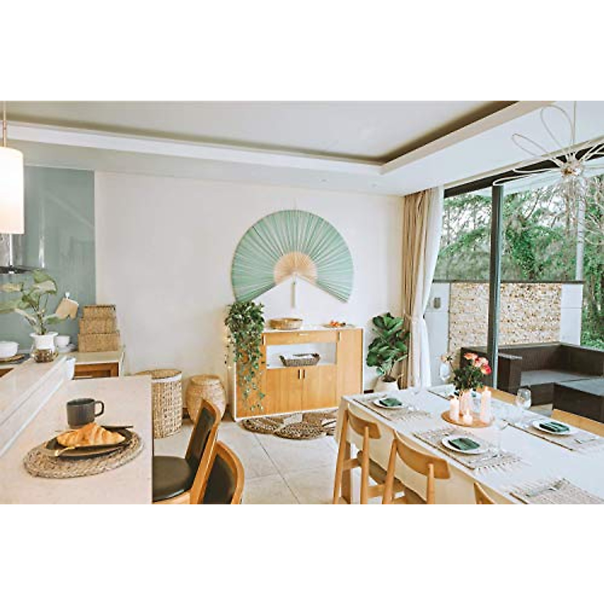 Artera Large 60" Bamboo Folding Wall Fan - Solid Red Plum Unpainted - Original Wall Fan (Two Tone- Blue)