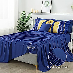 8 Pieces Bed in a Bag Stripe Comforter Set Queen Size,Patchwork Striped Comforter with Sheets Set Soft Microfiber Boho Bedding Sets (Yellow Blue)