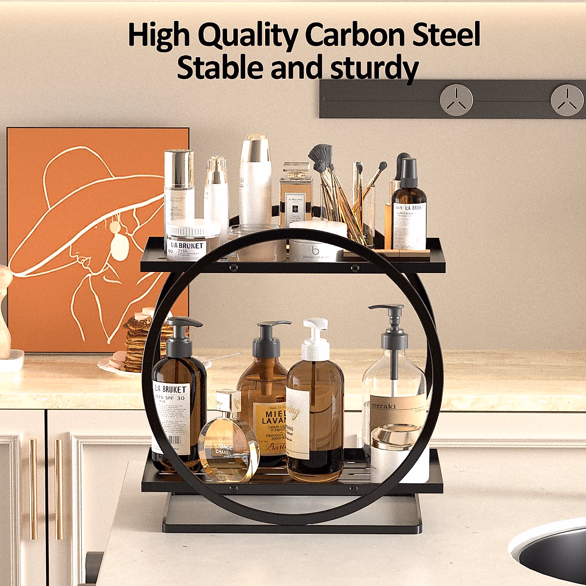 BESTMOOD 2-Tier Makeup Organizer for Vanity Bathroom Countertop Organizer-Perfume Organizer Ideal Gifts for Women (Black)