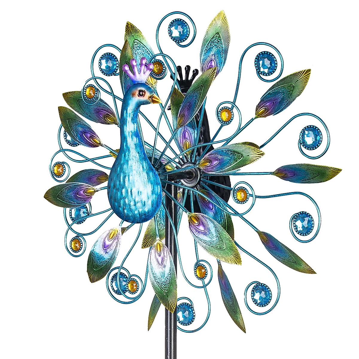 Stargarden 58 Inch Peacock Wind Spinner-Double Wind Sculpture Metal Windmill for Garden Patio Yard Decor