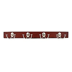 Spectrum Diversified Stratford Wood Hook Rack with 4 Double Satin Nickel Hooks, Walnut Finish